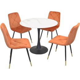 Sitzgruppe HOFMANN LIVING AND MORE Sitzmöbel-Sets Gr. B/H/T: 45 cm x 85 cm x 54 cm, Samtoptik, terra, orange (terra) Esszimmer-Set Essgruppe Essgruppen