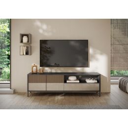 Lowboard Inosign "Everest Breite 206 cm, TV-Board mit 2 Türen u. 1 Schubkasten" Sideboards Gr. B/H/T: 206 cm x 64 cm x 40 cm, 1, grau (lava, lehmfarben, absetzung mercure (druck)) Lowboards Fernsehtisch, TV-Schrank, SoftSelf Closing, Korpus 22 mm