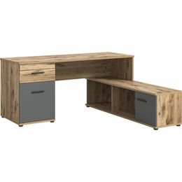 Eckschreibtisch Inosign "Riga, Breite 170cm, in Nox Oak Nachbildung und Basalt grau" Tische Gr. B: 170 cm, grau (nox oak nb, nox nachbildung) Bürotisch, Schreibtisch, Ecktisch, Arbeitszimmer, Computertisch