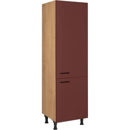 Kühlmodul Nobilia ""Easytouch", für ein Kühl- und Gefrierschrank, Ausrichtung wählbar" Schränke Gr. B/H/T: 60 cm x 216,6 cm x 58,3 cm, Türanschlag rechts, 2 St., rot (front: lacklaminat rostrot ultramatt, korpus: eiche sierra nachbildung) Nobilia vormontiert, Ausrichtung wählbar, BreiteHöhe: 60216,6 cm