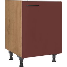 Spülenschrank Nobilia ""Easytouch", Ausrichtung wählbar, vormontiert, in den Breiten" Schränke Gr. B/H/T: 60 cm x 87 cm x 58,3 cm, Türanschlag rechts, 1 St., rot (front: lacklaminat rostrot ultramatt, korpus: eiche sierra nachbildung) 45 und 60 cm, mit höhenverstellbaren Sockelfüßen