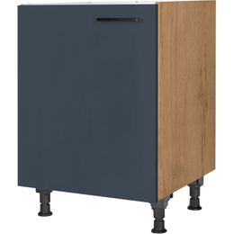 Spülenschrank Nobilia ""Easytouch", Ausrichtung wählbar, vormontiert, in den Breiten" Schränke Gr. B/H/T: 60 cm x 87 cm x 58,3 cm, Türanschlag links, 1 St., front: lacklaminat fjordblau ultramatt, korpus: eiche sierra nachbildung Spülenschränke 45 und 60 cm, mit höhenverstellbaren Sockelfüßen