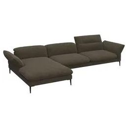 Ecksofa FLEXLUX "Salino, Funktionssofa mit Recamiere, Relaxsofa, Ecksofa" Sofas Gr. B/H/T: 340cm x 88cm x 182cm, Lederoptik, Chaiselongue links, braun (camel brown) Sofa mit Arm- und Kopfteil-Verstellungen, Kaltschaum & Stahl-Wellen