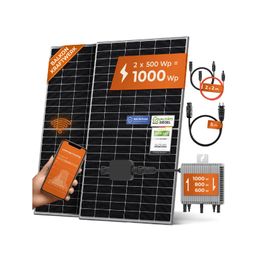 Solarway&reg; Balkonkraftwerk 1000W komplett Steckdose - neuester 1000 Watt Wechselrichter - Solaranlage Komplettset - 500W bifaziale Solarmodule & Envertech & Zubeh&ouml;r