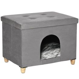 PawHut Katzenhaus mit elegantem Design grau 60L x 45B x 44,5H cm