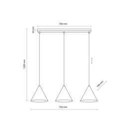 TK Lighting Hängeleuchte Cono, dreiflammig, linear, Länge 75 cm, weiß