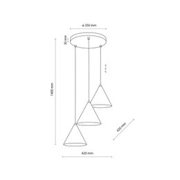 TK Lighting Hängeleuchte Cono, dreiflammig, rund, Ø 42 cm, weiß