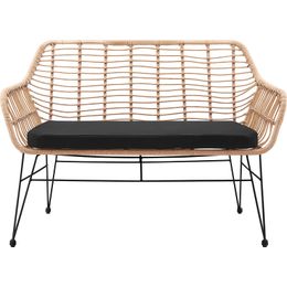 Sitzbank Salesfever Sitzbänke Gr. B/H/T: 120 cm x 85 cm x 69 cm, Sitzbank Rattanoptik natur-Metallgestell schwarz, Rattanoptik mit Sitzkissen, schwarz (natur, schwarz, schwarz) Rattan-Sofa Sitzbank Küchenbank Rattan-Sofas Indoor- und Outdoor geeignet