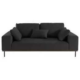 2-Sitzer Andas "Mikael" Sofas Gr. B/H/T: 202cm x 87cm x 103cm, Struktur weich, schwarz mit hochwertigem, gebeiztem Holzrahmen und 4 Zierkissen