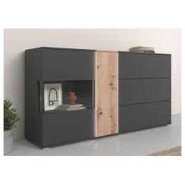 Sideboard COTTA "Montana" Sideboards Gr. B/H/T: 185cm x 93cm x 45cm,, schwarz (schwarz/artisan) Kommode, Breite 185 cm, inkl. LED-Beleuchtung, mit Push-To-Open