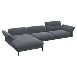 Ecksofa FLEXLUX "Salino, Funktionssofa mit Recamiere, Relaxsofa, Ecksofa" Sofas Gr. B/H/T: 340cm x 88cm x 182cm, Struktur, Chaiselongue links, grau (thunder grey) Sofa mit Arm- und Kopfteil-Verstellungen, Kaltschaum & Stahl-Wellen