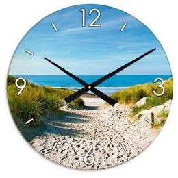 Wanduhr Artland "XXL Ø 50 cm Strand mit Sanddünen und Weg zur See" Wanduhren Gr. B/H/T: 50 cm x 50 cm x 1,8 cm, Quarzuhr, beige (naturfarben) lautlos ohne Tickgeräusche