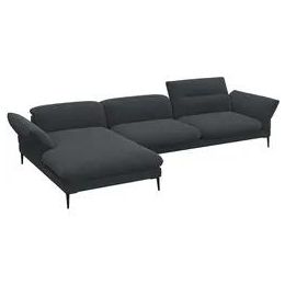 Ecksofa FLEXLUX "Salino, Funktionssofa mit Recamiere, Relaxsofa, Ecksofa" Sofas Gr. B/H/T: 340cm x 88cm x 182cm, Lederoptik, Chaiselongue links, grau (shark grey) Sofa mit Arm- und Kopfteil-Verstellungen, Kaltschaum & Stahl-Wellen