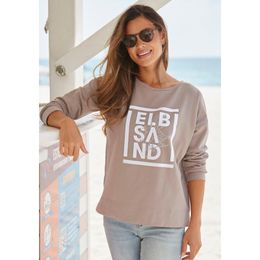 ELBSAND Sweatshirt, mit Frontprint, sportlicher Sweater aus elastischer Baumwolle taupe S (36) S (36) Runder Halsausschnitt