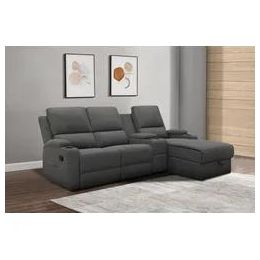 Ecksofa Home Affaire "Napori Multimediasofa, 3er Kinosessel XXL, L-Form" Sofas Gr. B/H/T: 240 cm x 102 cm x 155 cm, Webstoff, Recamiere rechts, grau (anthrazit) Kinosofa mit Relaxfunktion, Getränkehalter, Staufach und Staukasten