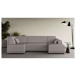 Wohnlandschaft Home Affaire "TAMMO" Sofas Gr. B/H/T: 296 cm x 80 cm x 162 cm, Struktur, Recamiere rechts, grau (taupe) U-Form