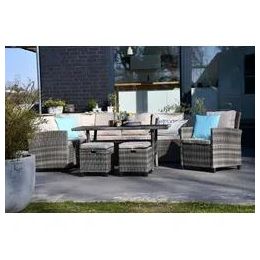 Gartenlounge-Set My Flair Sitzmöbel-Sets grau (grau + grau) 1 Sofa, Sessel, 2 Hocker, Tisch