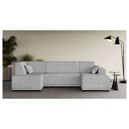 Wohnlandschaft Home Affaire "TAMMO" Sofas Gr. B/H/T: 296 cm x 80 cm x 162 cm, Boucle, Recamiere rechts, grau (hellgrau) U-Form