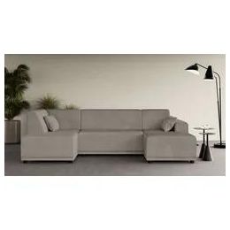 Wohnlandschaft Home Affaire "TAMMO" Sofas Gr. B/H/T: 296 cm x 80 cm x 162 cm, Cord, Recamiere rechts, grau (taupe) U-Form