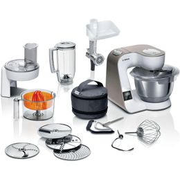 Bosch Küchenmaschine "Serie 4 MUM5XW40, integr. Waage, Durchlaufschnitzler, weiß/champagner", weiß (weiß, beige), B:28cm H:28,2cm T:27,1cm, Küchenmaschinen, 4 Scheiben, Mixer, Fleischwolf, Zitruspresse, Profi Patisserie-Set, Topseller