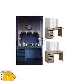 VICCO Schminktisch Sherry Greige Hochglanz 120 x 75 cm 5 Schubladen Spiegel LED
