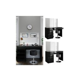 VICCO Schminktisch Sherry Schwarz Hochglanz Gold 120 x 75 cm 5 Schubladen Spiegel Hocker