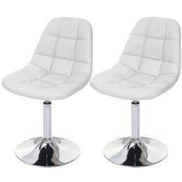 2er-Set Esszimmerstuhl MCW-A60, Stuhl Drehstuhl, Chrom ~ Kunstleder wei&szlig;