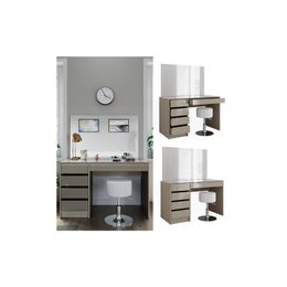 VICCO Schminktisch Sherry Greige Hochglanz 120 x 75 cm 5 Schubladen Spiegel Hocker
