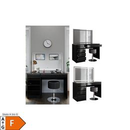 VICCO Schminktisch Sherry Schwarz Hochglanz Gold 120 x 75 cm 5 Schubladen LED-Spiegel Hocker