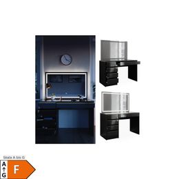 VICCO Schminktisch Sherry Schwarz Hochglanz Gold 120 x 75 cm 5 Schubladen LED-Spiegel