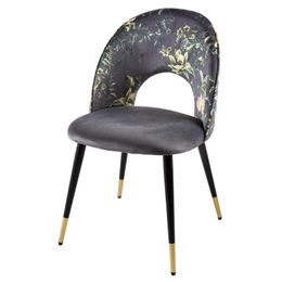 Riess Ambiente riess-ambiente Stuhl PR&Ecirc;T-&Agrave;-PORTER - Design grau Samt florales Muster goldene Fu&szlig;kappen