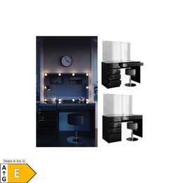 VICCO Schminktisch Sherry Schwarz Hochglanz Gold 120 x 75 cm 5 Schubladen Spiegel Hocker LED