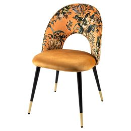 Riess Ambiente riess-ambiente Stuhl PR&Ecirc;T-&Agrave;-PORTER - Design gelb Samt florales Muster goldene Fu&szlig;kappen