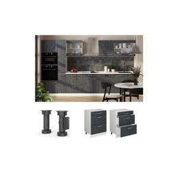 VICCO Schubladenunterschrank R-Line Schwarz Beton Wei&szlig; 60 cm mit Arbeitsplatte Anthrazit