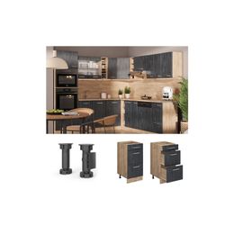 VICCO Schubladenunterschrank R-Line Schwarz Beton Eiche 40 cm mit Arbeitsplatte Anthrazit