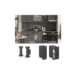 VICCO Apothekerunterschrank R-Line Schwarz Beton Anthrazit 30 cm mit Arbeitsplatte Eiche