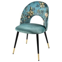 Riess Ambiente riess-ambiente Stuhl PR&Ecirc;T-&Agrave;-PORTER - Design t&uuml;rkis Samt florales Muster goldene Fu&szlig;kappen