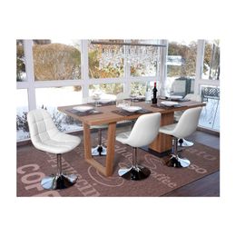 6er-Set Esszimmerstuhl MCW-A60, Stuhl Drehstuhl, Chrom ~ Kunstleder wei&szlig;