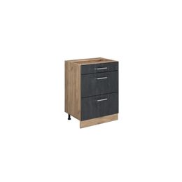 VICCO Schubladenunterschrank R-Line Schwarz Beton Eiche 60 cm ohne Arbeitsplatte