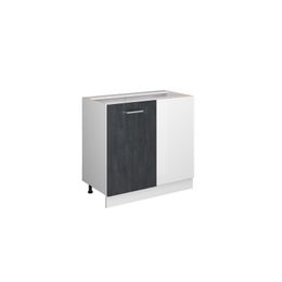 VICCO Eckunterschrank R-Line Schwarz Beton Wei&szlig; 86 cm ohne Arbeitsplatte