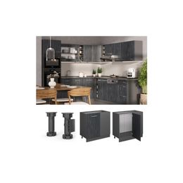 VICCO Eckunterschrank R-Line Schwarz Beton Anthrazit 86 cm mit Arbeitsplatte Anthrazit