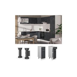VICCO Schubunterschrank R-Line Schwarz Beton Wei&szlig; 30 cm mit Arbeitsplatte Eiche