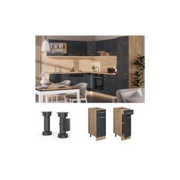 VICCO Schubunterschrank R-Line Schwarz Beton Eiche 30 cm mit Arbeitsplatte Anthrazit