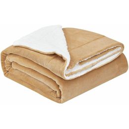 Juskys - Fleecedecke mit Sherpa - flauschig, warm, waschbar - Decke / Plaid für Bett und Couch - Tagesdecke, Kuscheldecke - 150x200 cm - Camel