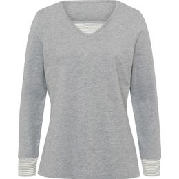 Damen Langarmshirt mit garngef&auml;rbten Streifen grau-meliert, Gr&ouml;&szlig;e 48