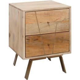 FineBuy Nachtkonsole SIKAR 40x56x40cm Mango Massivholz Nachtschrank hoch, Nachtkommode Boxspringbett, Nachttisch mit Schubladen, Nachtkästchen Holz