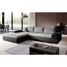 Ecksofa L-form Sonia - Universelle Ottomane - Sofa mit Schlaffunktion & Bettkasten - Grau/Schwarz - Grau / Schwarz - Graingold