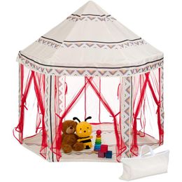 Spielzelt sechseckig, für Kinder, Spielhaus indoor, hbt: 135 x 140 x 140 cm, Kinderzelt 6 Eingänge, bunt - Relaxdays