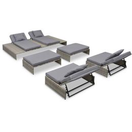 vidaXL - 5-tlg. Garten-Lounge-Set mit Auflagen Poly Rattan Grau