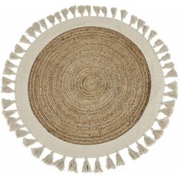 Beliani - Teppich beige Jute ⌀ 120 cm rund Fransen Wohnzimmer Schlafzimmer